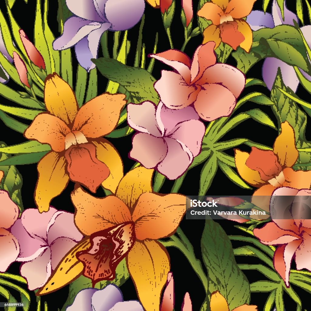 Vector Vintage Floral Tropical Seamless Pattern Stock Illustration