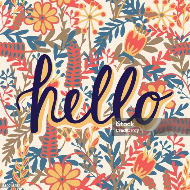 Kartu Ucapan Dengan Kaligrafi Modern Hello Ilustrasi Stok Unduh