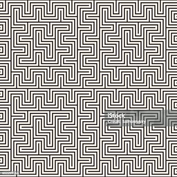 Maze Kusut Garis Grafis Kontemporer Vektor Seamless Pola Hitam Dan