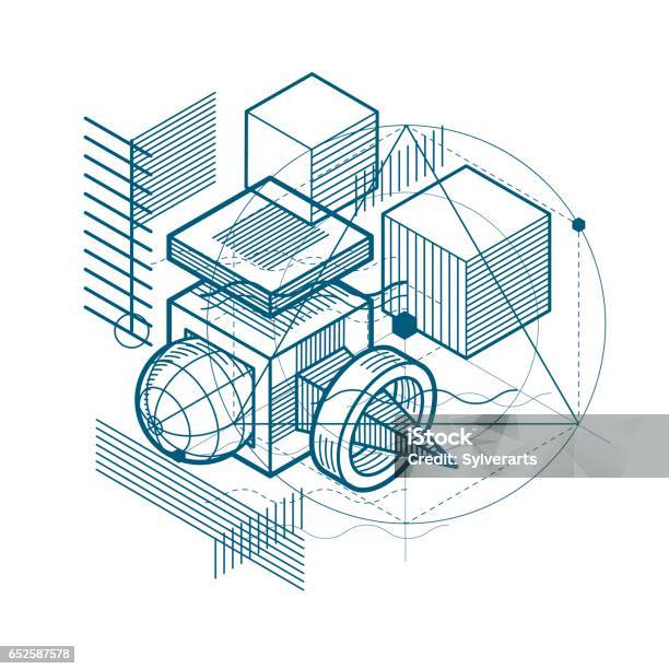 Latar Belakang Abstrak Isometrik Dengan Bentuk Dimensi Linear Elemen
