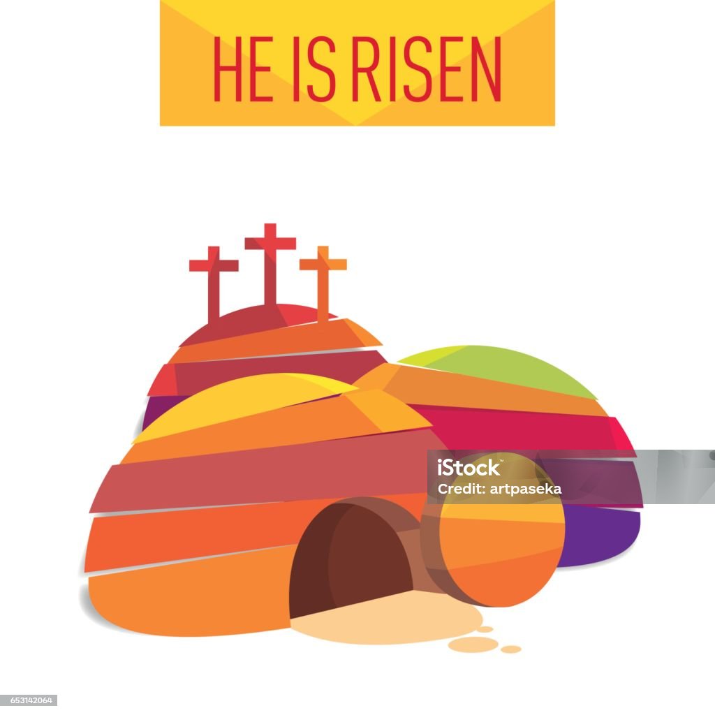 Paskah Kebangkitan Gua Yesus Bangkit Kartu Pos Selamat Ilustrasi Stok