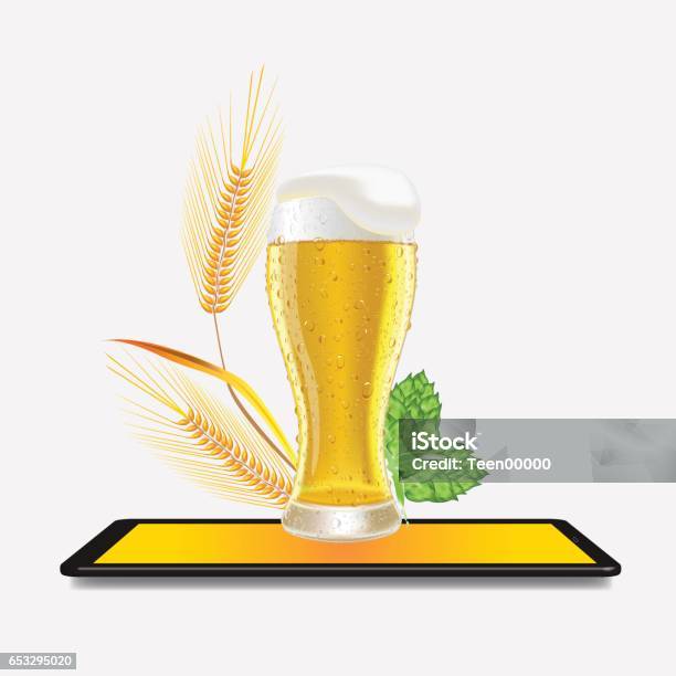 Segelas Bir Segar Dengan Barley Hop Di Tablet Layar Atau Ilustrasi ... Segelas Bir Segar Dengan Barley Hop Di Tablet Layar Atau Ilustrasi ...