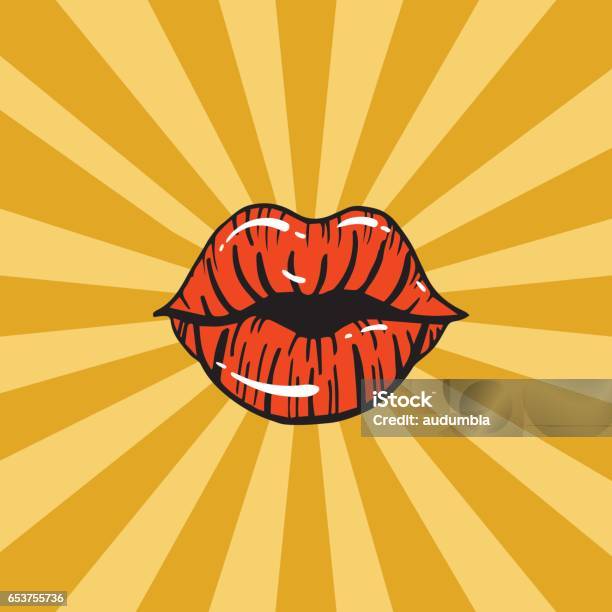 Hand Drawn Female Lips Kiss Stock Illustration Download Image Now Human Lips Pop Art Arts
