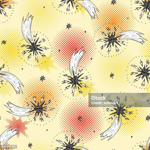 Hand Drawn Doodle Feux Dartifice Ou Des Comètes Et Des Étoiles Seamless
