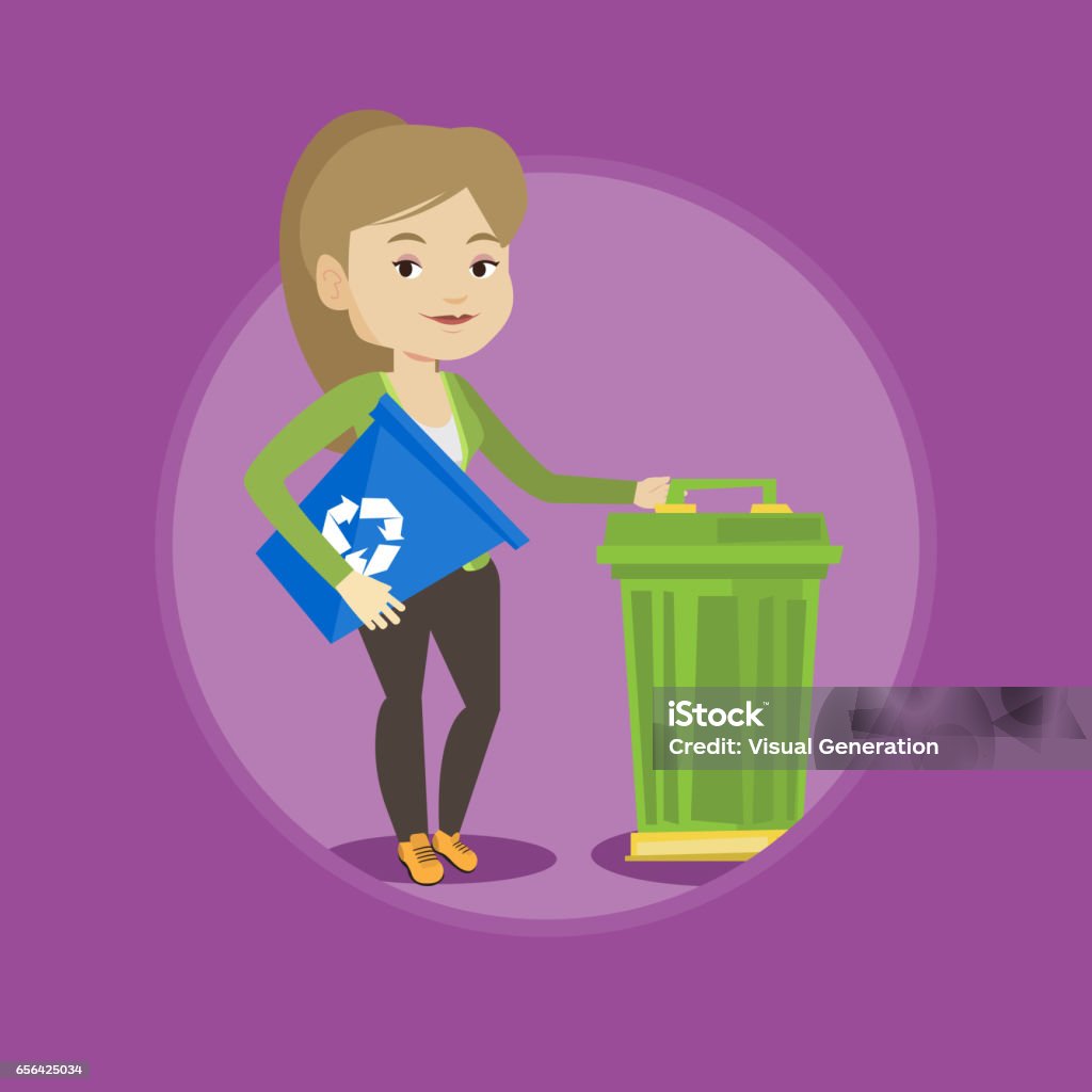 Ilustración de Mujer Con Papelera De Reciclaje Y Basura Puede y más ... Ilustración de Mujer Con Papelera De Reciclaje Y Basura Puede y más ...
