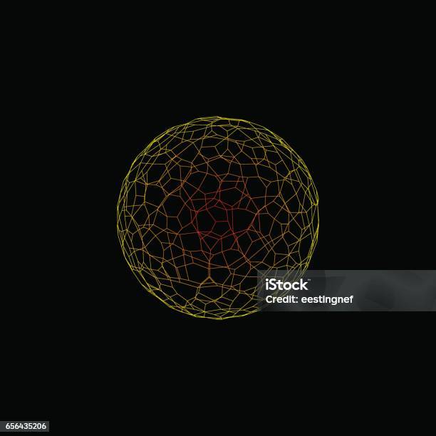 Kerangka Kawat Sphere Abstrak Terisolasi Di Latar Belakang Hitam