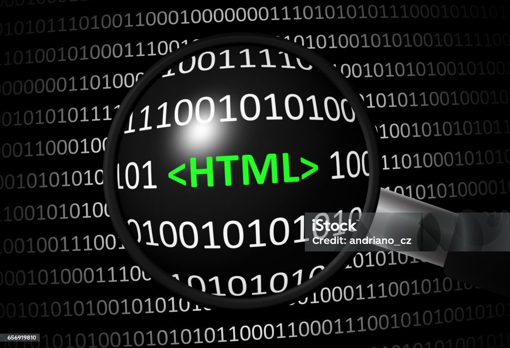 Binary Code With Html And Magnifying Lens Stock Illustration Download Image Now Binary Code