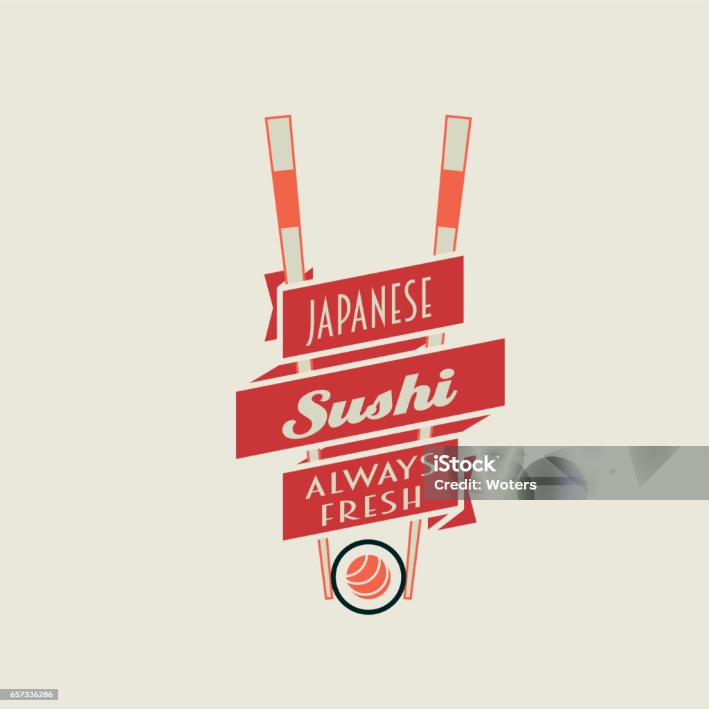 Label Vektor Sushi Atau Template Desain Lencana Dengan Gulungan Dan Dua