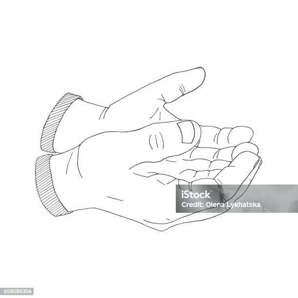 Telapak Tangan Memohon Minum Tangan Digambar Sketsa Ilustrasi Vektor