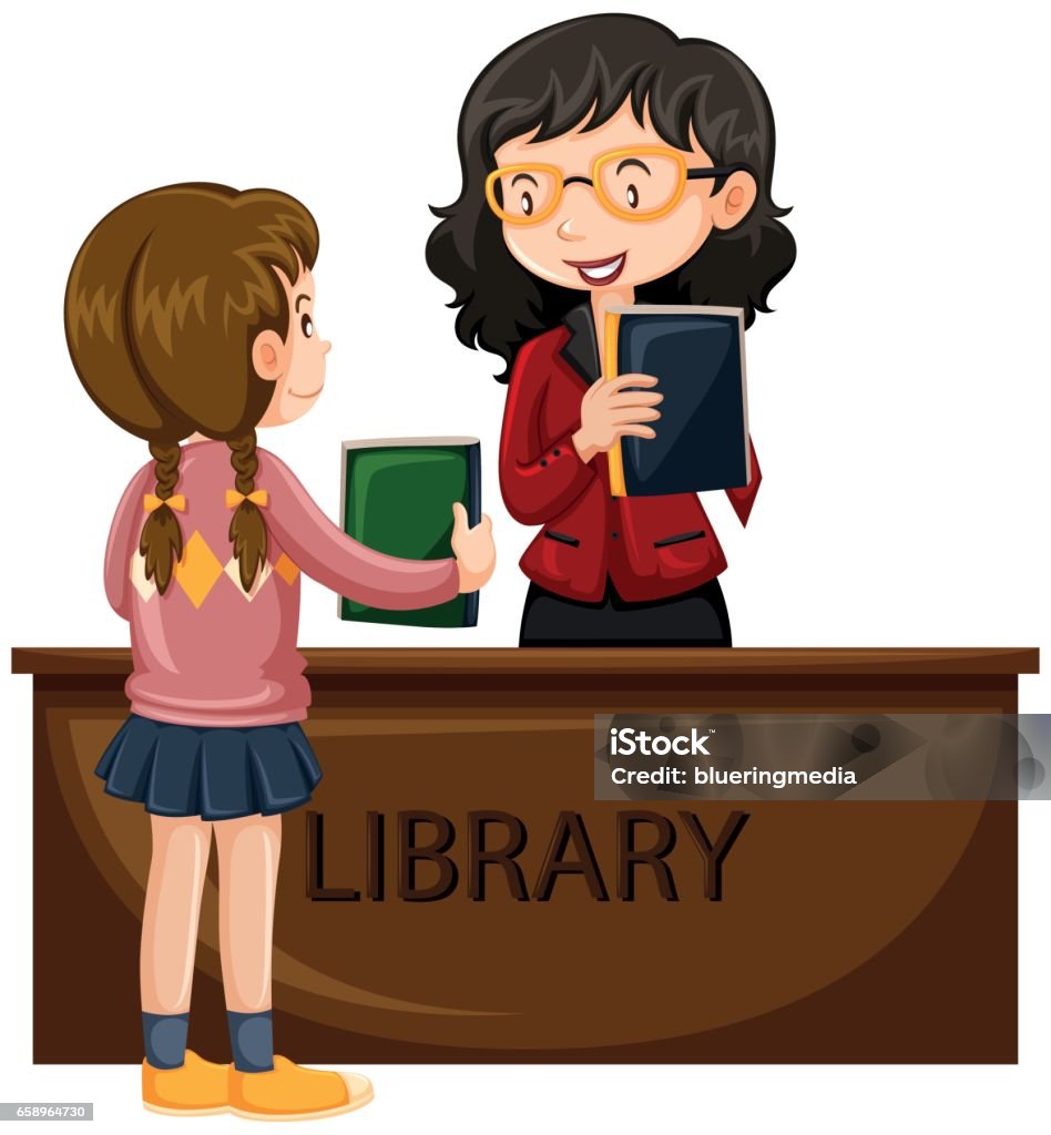 Girl Borrowing Book From Library Stock Illustration - Download Image ... Girl Borrowing Book From Library Stock Illustration - Download Image ...
