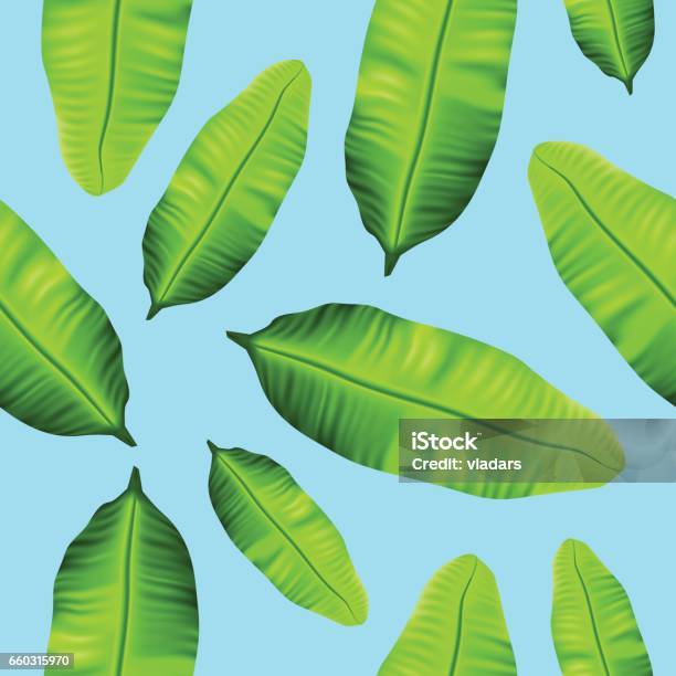 Pola Daun Pisang Tropis Yang Mulus Pada Latar Belakang Biru Ilustrasi