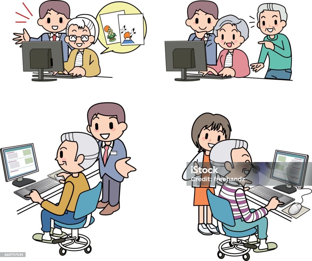 Computer Classes For Seniors Stock Illustration Download Image Now