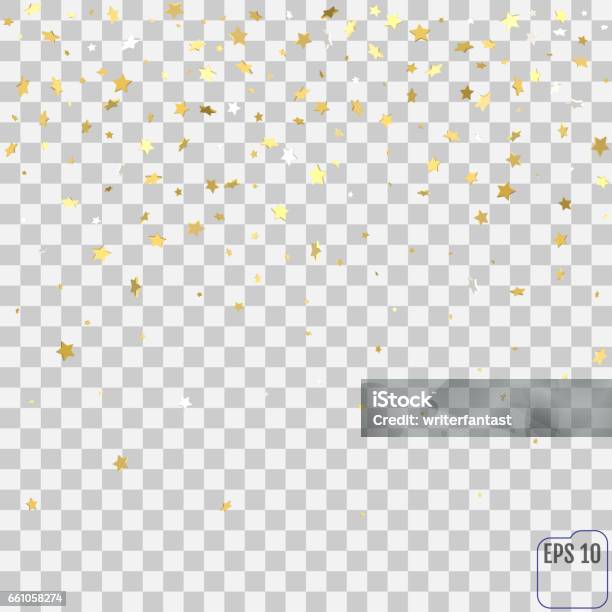 Gold Star Confetti Rain Festive Holiday Background Vector Golden Paper