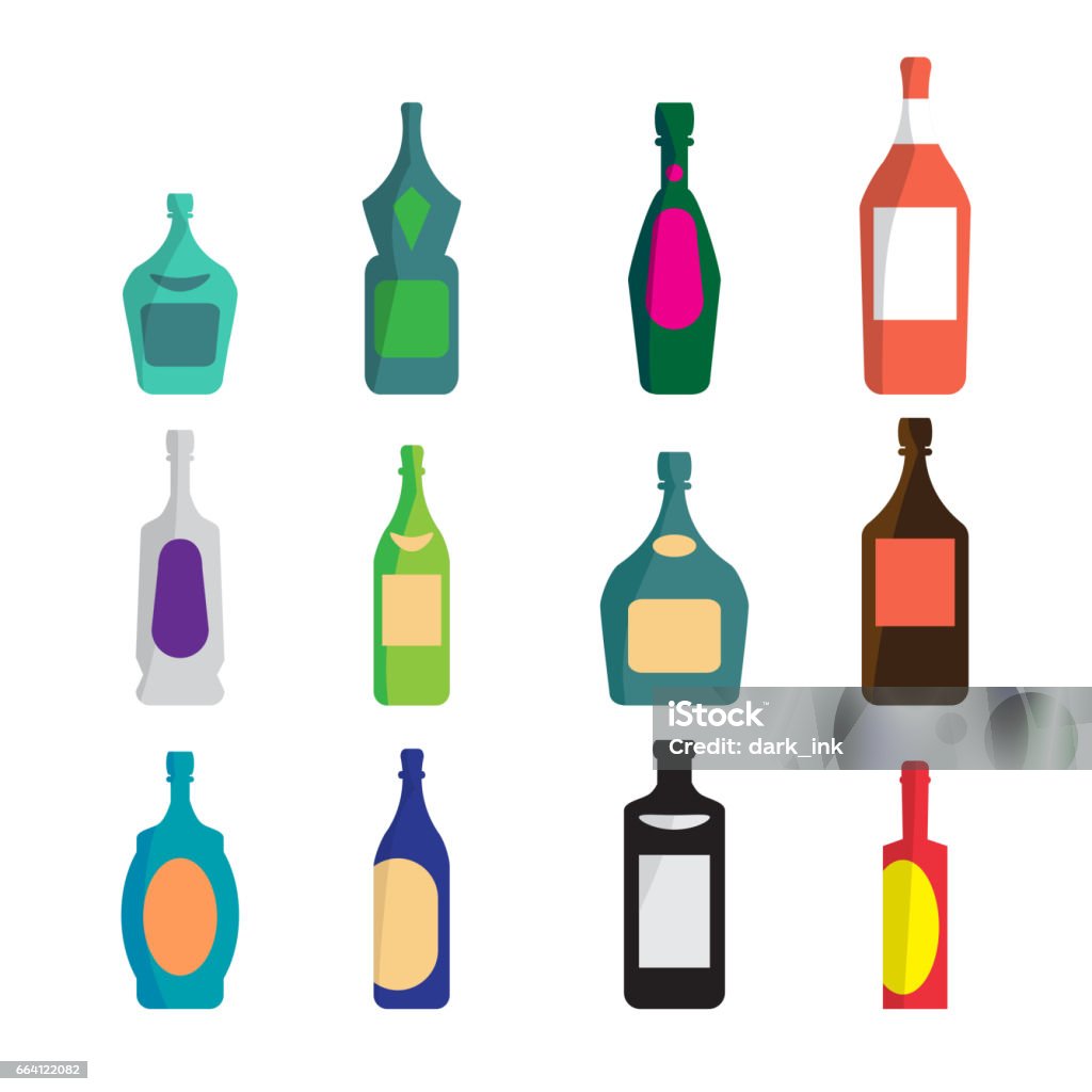 Set Vektor Botol Yang Berbeda Untuk Anggur Cognac Minuman Keras