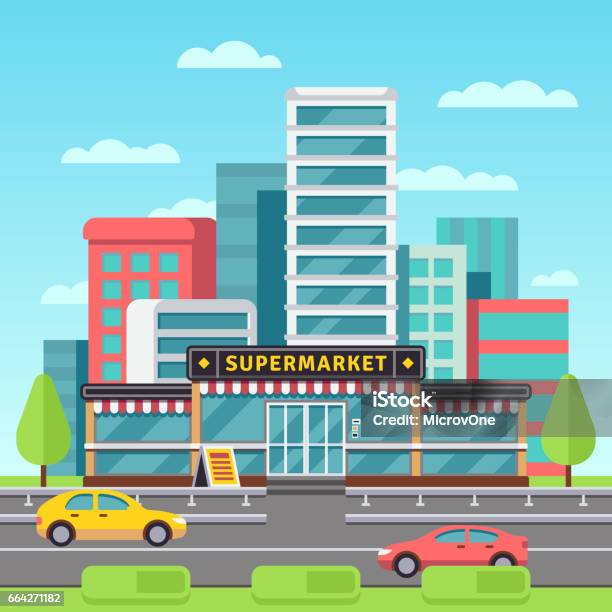 Eksterior Pasar Bangunan Supermarket Toko Kelontong Di Pemandangan Kota ... Eksterior Pasar Bangunan Supermarket Toko Kelontong Di Pemandangan Kota ...