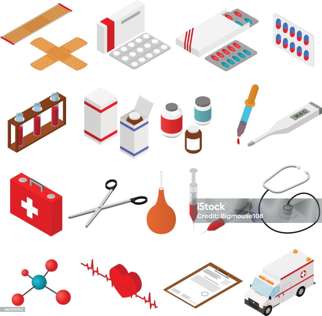 Medical Color Icons Isometric View Vector Stock Illustration Download