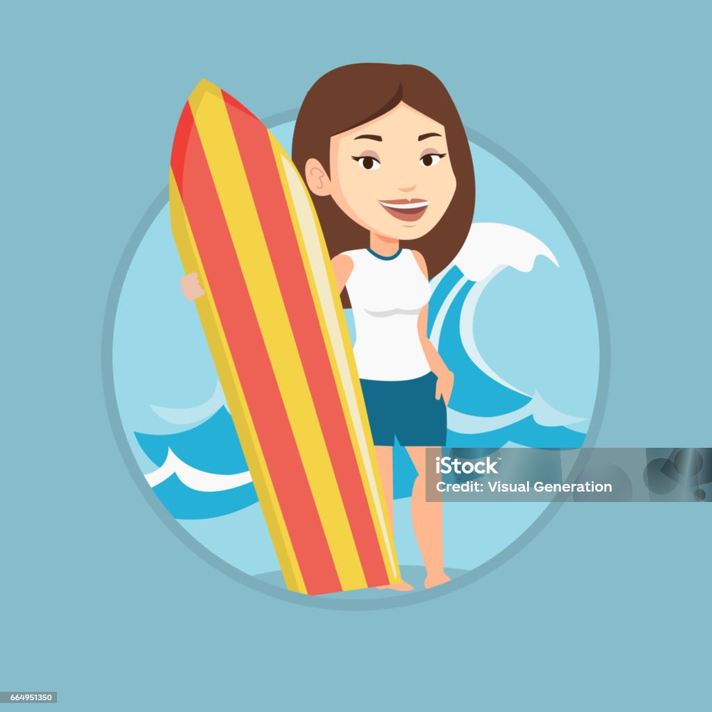 Surfer Holding Surfboard Vector Illustration Stock Illustration