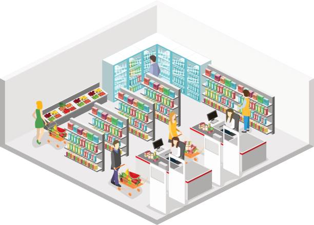 Supermarket Aisles 3d Illustrations Royalty Free Vector Graphics