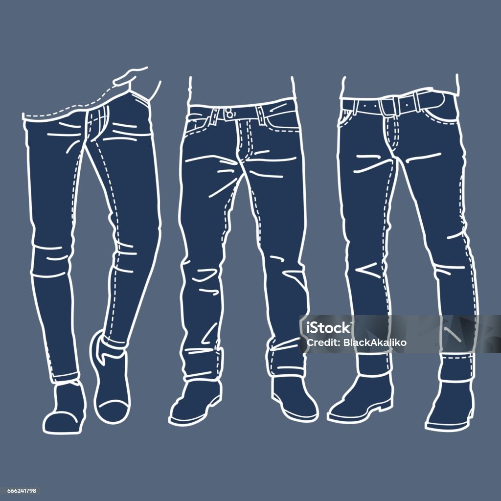 Hand Drawn Fashion Collection Of Mens Jeans Vector Illustration Stock