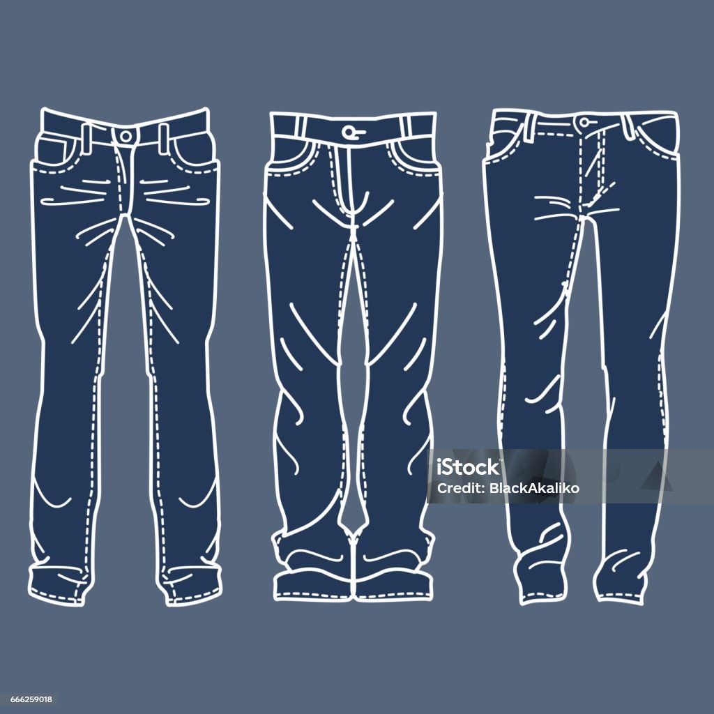 Hand Drawn Fashion Collection Of Mens Jeans Drawing Blue Jeans Vector