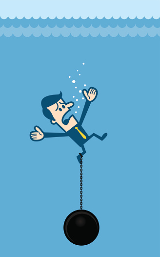 Businessman Drowning Chained With A Weight Stock Illustration ... Businessman Drowning Chained With A Weight Stock Illustration ...