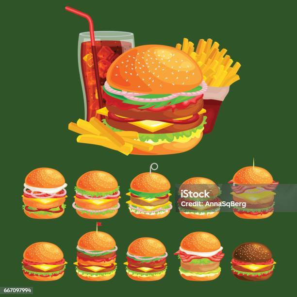 Set Burger Lezat Daging Sapi Panggang Dan Sayuran Segar Berpakaian Roti