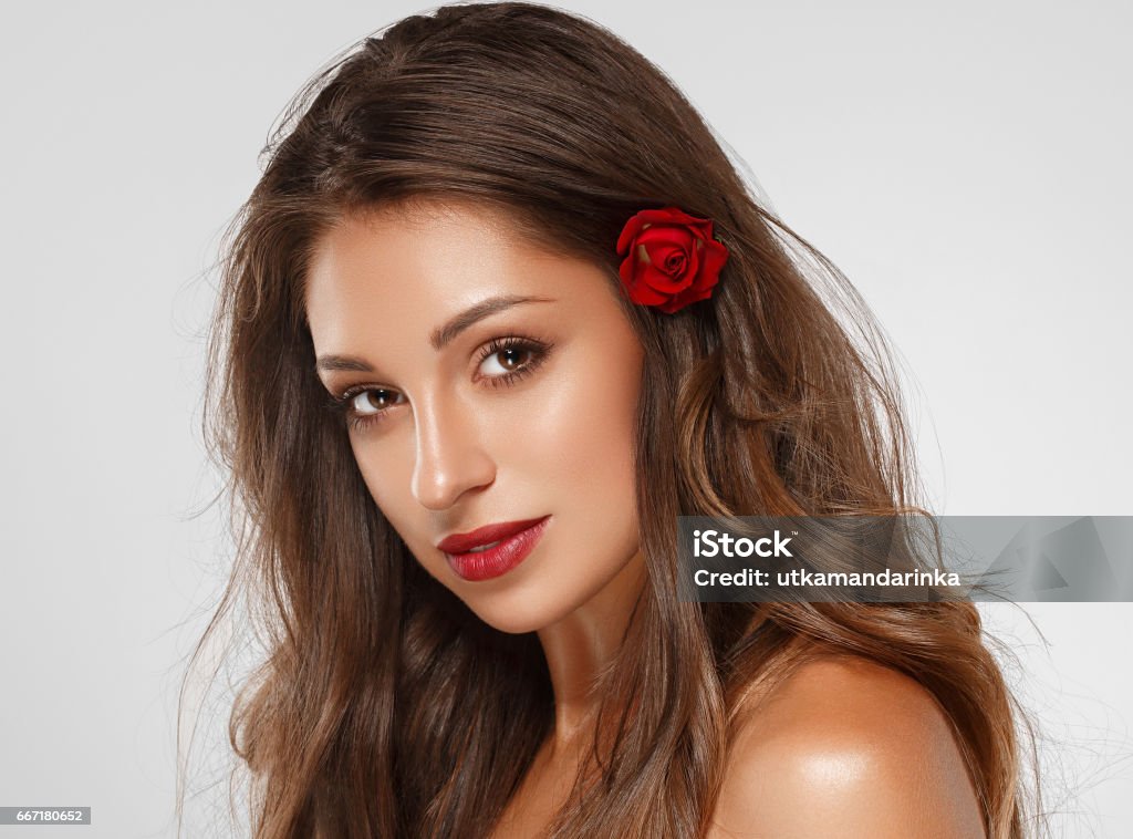 Beautiful Woman Skin Tanned Red Lips Healthy Beauty Skin Smile Spa