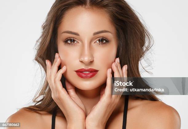 Beautiful Woman Skin Tanned Red Lips Healthy Beauty Skin Smile Spa