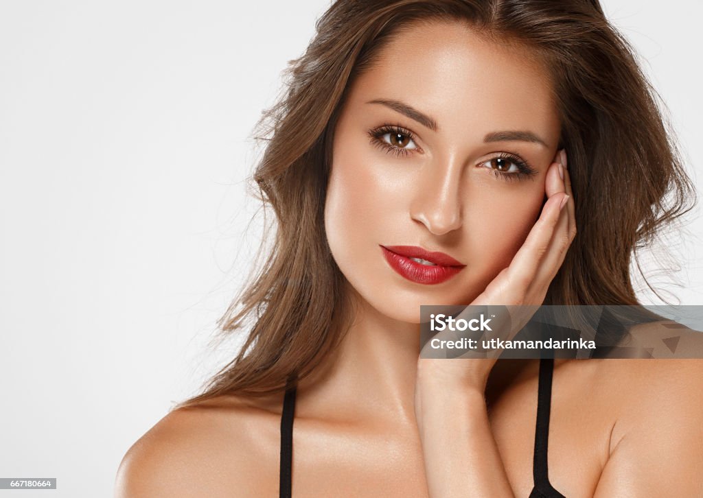Beautiful Woman Skin Tanned Red Lips Healthy Beauty Skin Smile Spa