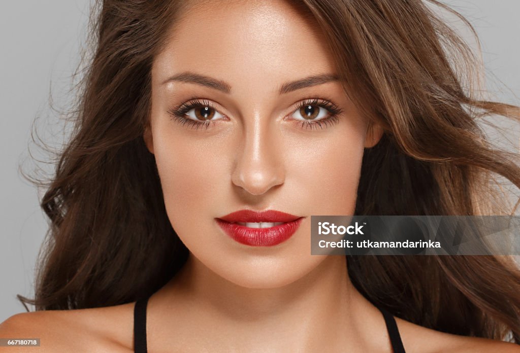 Beautiful Woman Skin Tanned Red Lips Healthy Beauty Skin Smile Spa