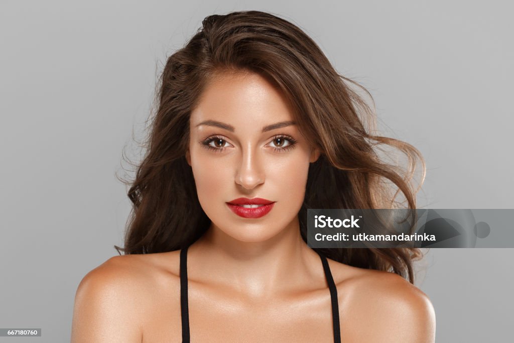 Beautiful Woman Skin Tanned Red Lips Healthy Beauty Skin Smile Spa