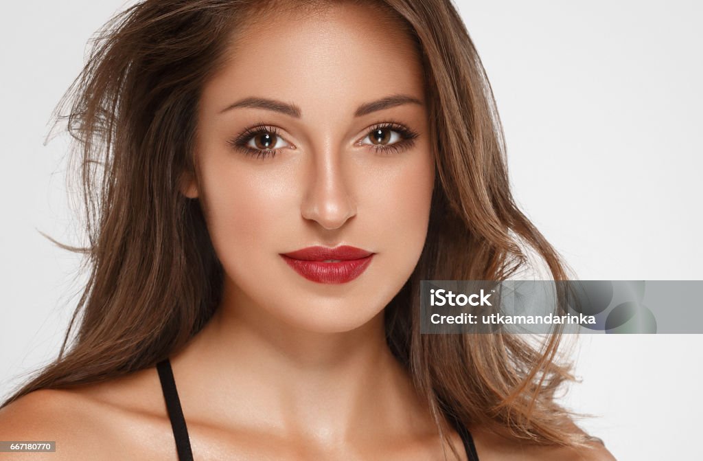 Beautiful Woman Skin Tanned Red Lips Healthy Beauty Skin Smile Spa
