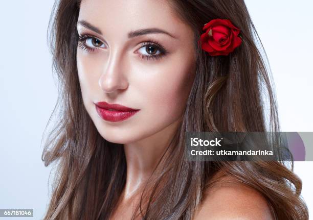 Beautiful Woman Skin Tanned Red Lips Healthy Beauty Skin Smile Spa