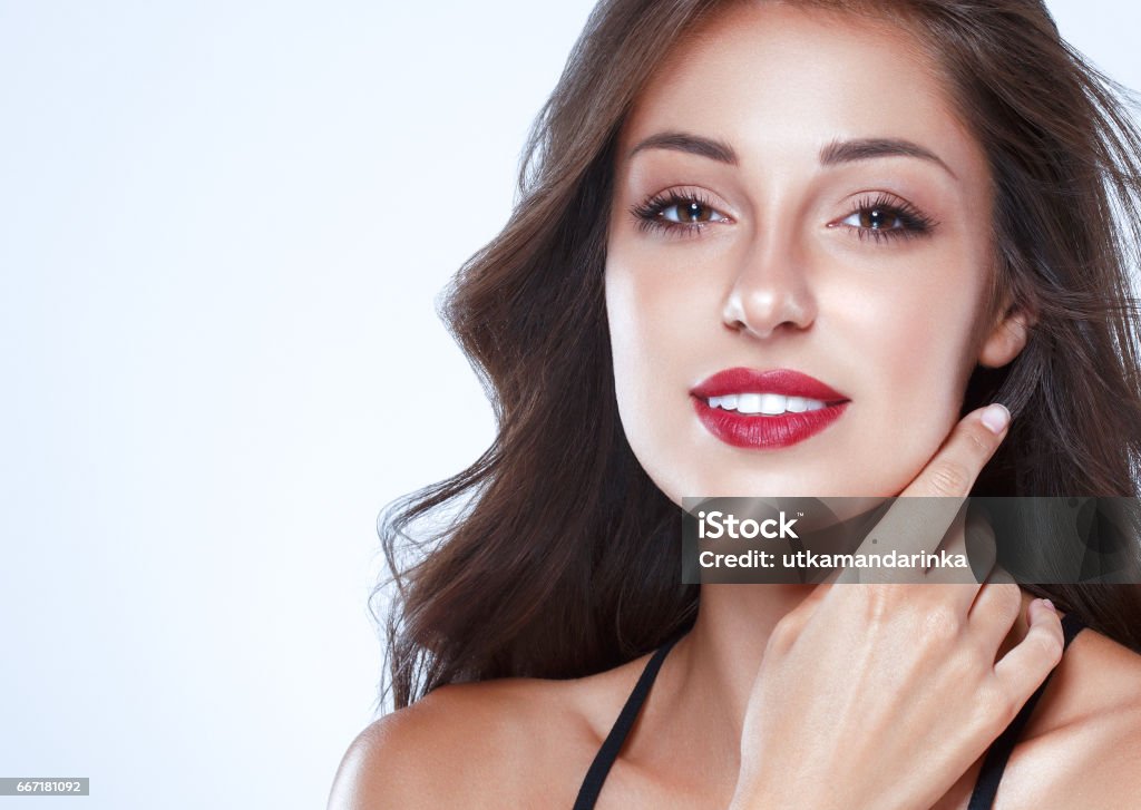 Beautiful Woman Skin Tanned Red Lips Healthy Beauty Skin Smile Spa