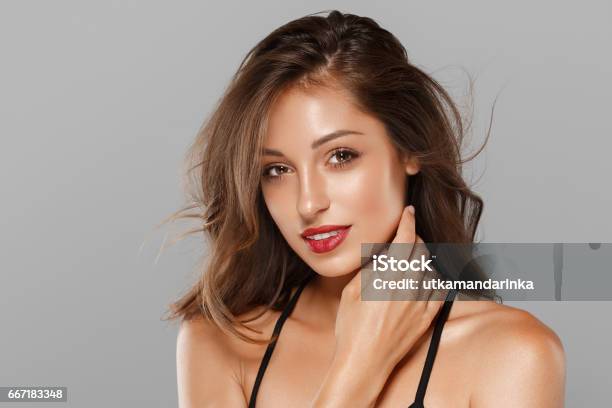 Beautiful Woman Skin Tanned Red Lips Healthy Beauty Skin Smile Spa