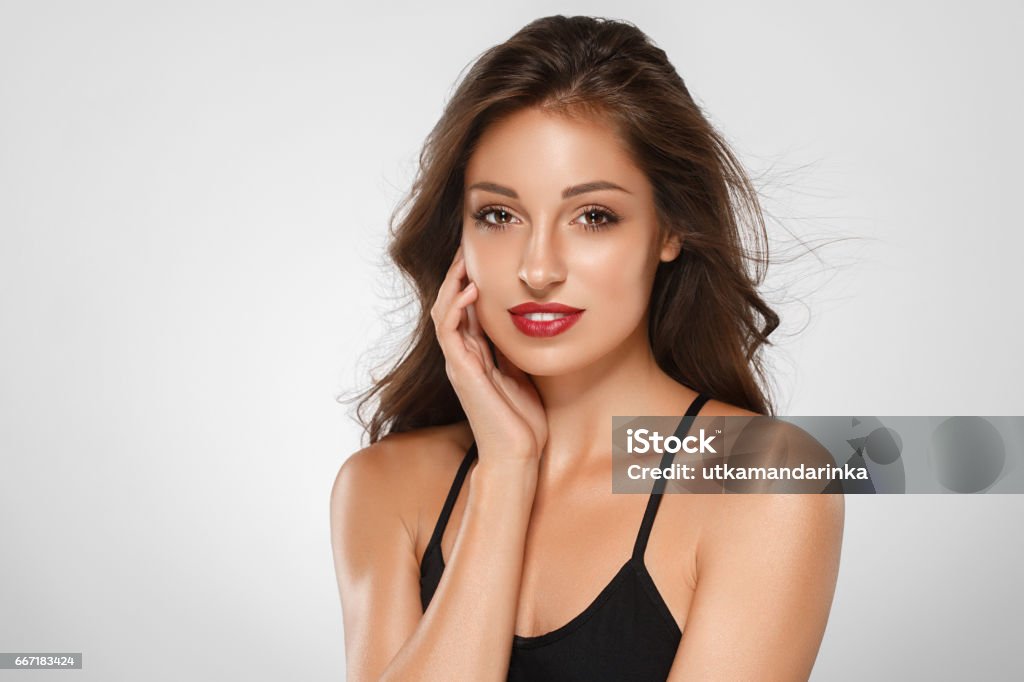 Beautiful Woman Skin Tanned Red Lips Healthy Beauty Skin Smile Spa