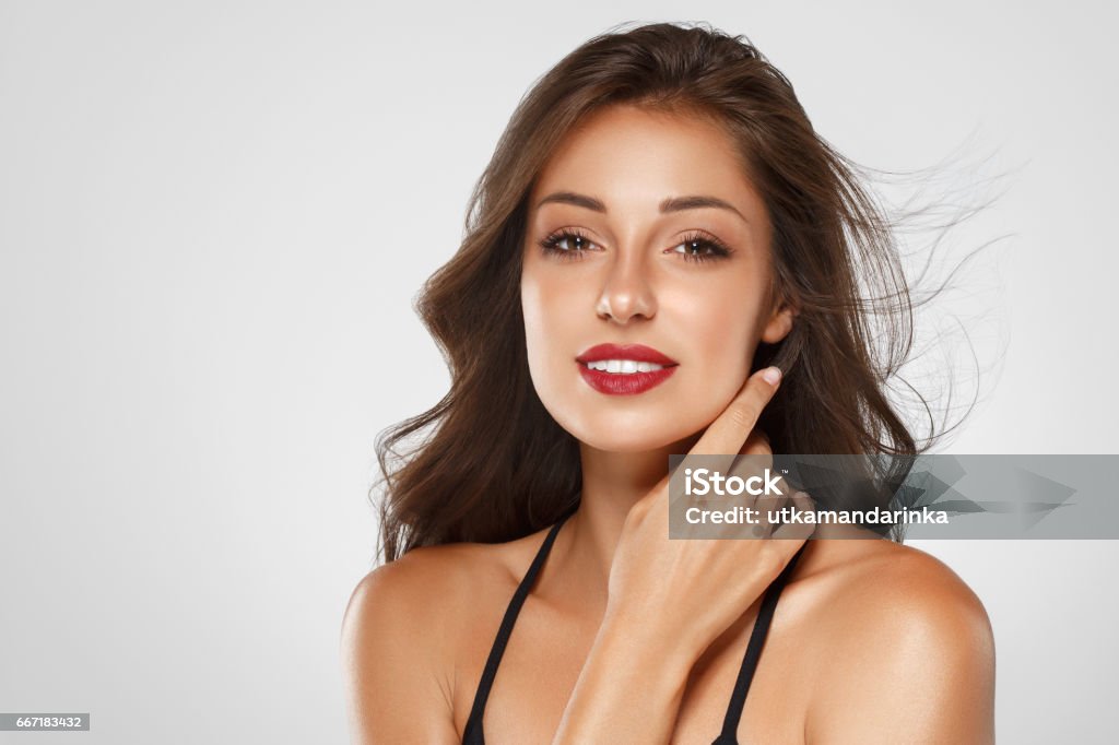 Beautiful Woman Skin Tanned Red Lips Healthy Beauty Skin Smile Spa