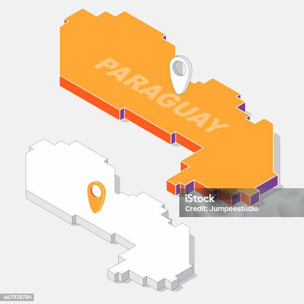 3 차원 Isometric 모양 배경 벡터 일러스트 레이 션에 고립 된 지도 요소에 파라과이 국기 0명에 대한 스톡 벡터 아트