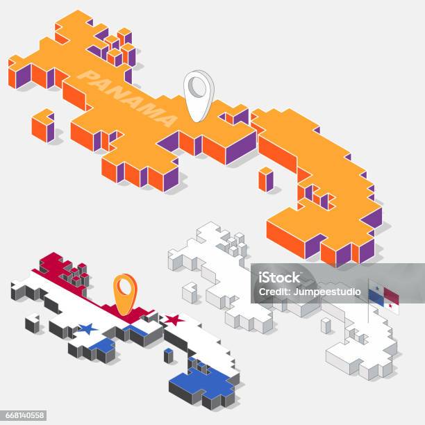 3 차원 Isometric 모양 배경 벡터 일러스트 레이 션에 고립 된 지도 요소에 파나마 국기 0명에 대한 스톡 벡터 아트 및