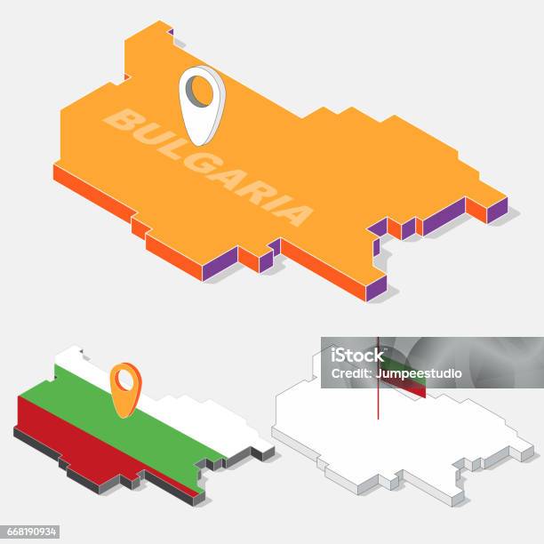 3 차원 Isometric 모양 배경 벡터 일러스트 레이 션에 고립 된 지도 요소에 불가리아 플래그 0명에 대한 스톡 벡터 아트