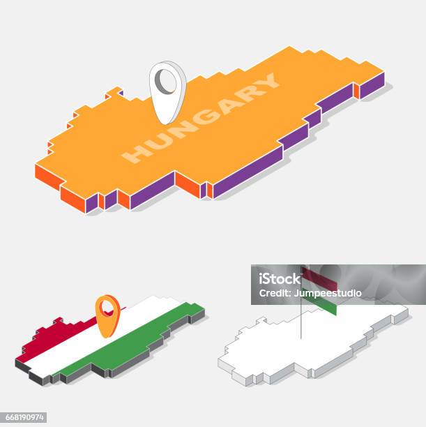 Haugary 國旗地圖元素與向量圖的背景下一個孤立的 3d 等距形狀上向量圖形及更多信息圖形圖片 信息圖形 全球性 匈牙利 東歐
