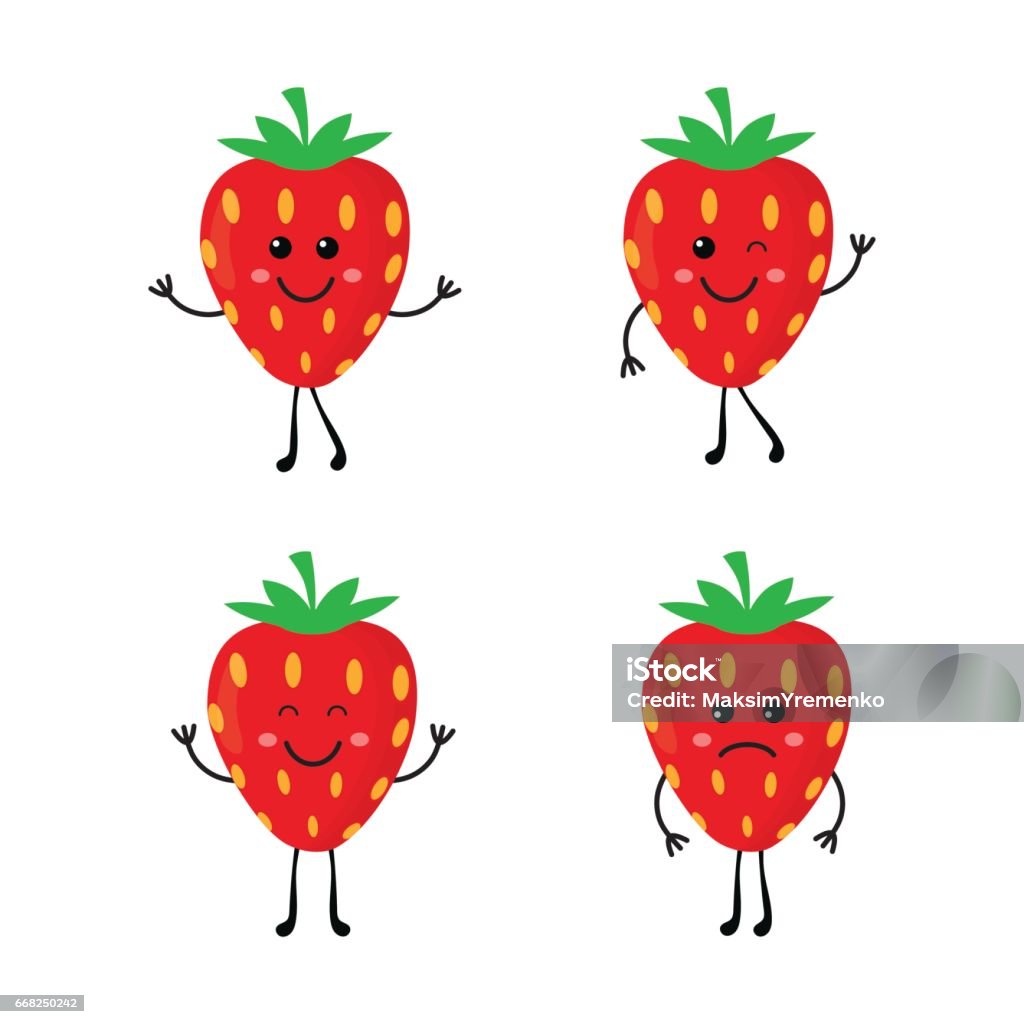 Set Cartoon Strawberrys Stock Illustration Download Image Now Art Bright Cartoon Istock