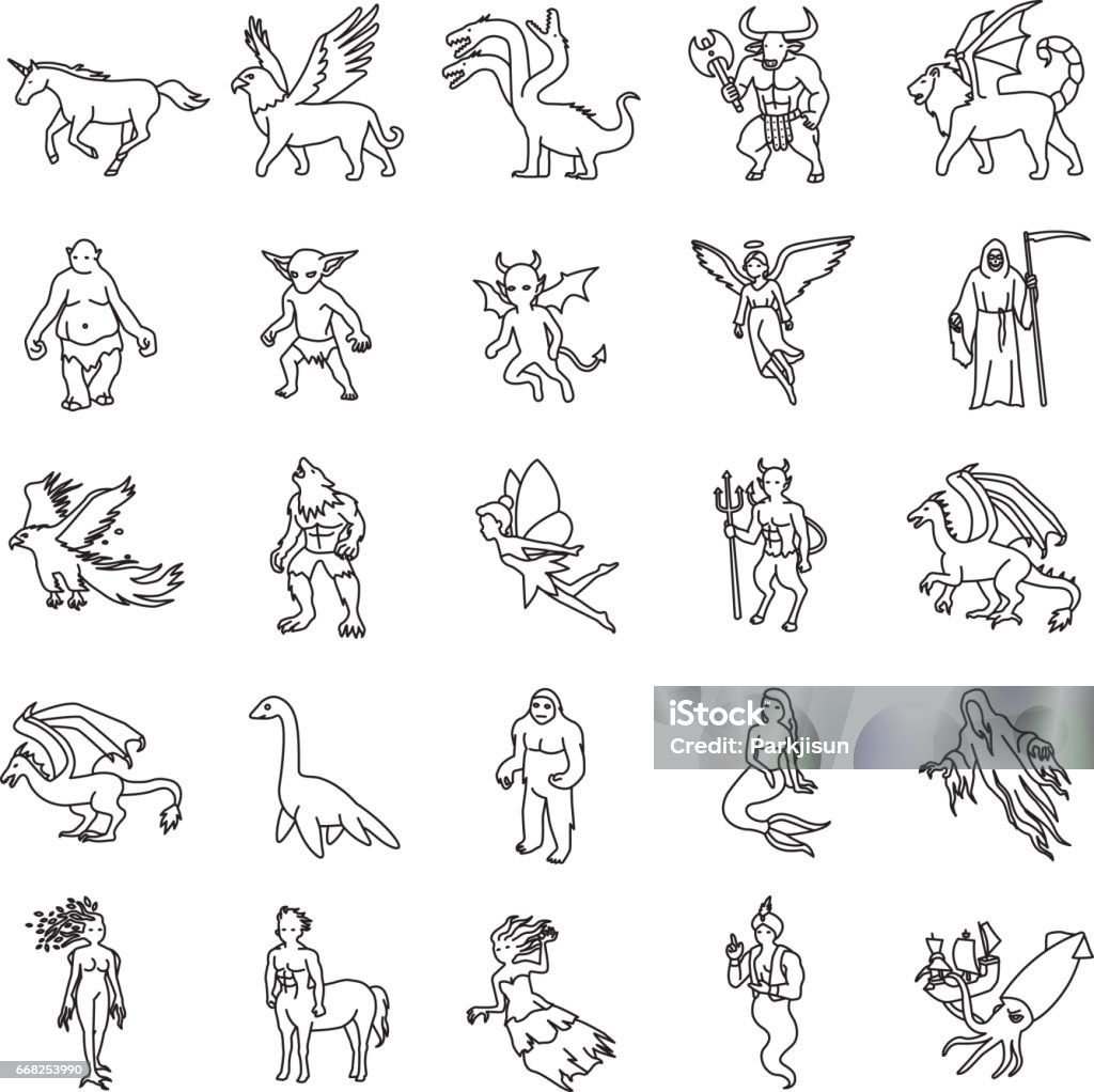 Mythical Creatures Outlines Vector Icons Stock Illustration - Download ... Mythical Creatures Outlines Vector Icons Stock Illustration - Download ...