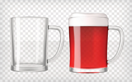 Realistic Beer Glasses Red Beer And Empty Mug Stock Illustration