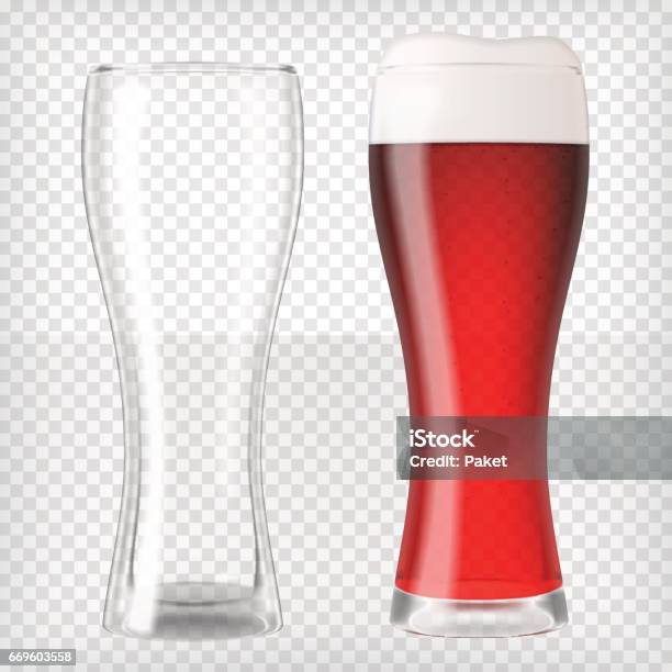 Realistic Beer Glasses Red Beer And Empty Mug Stock Illustration