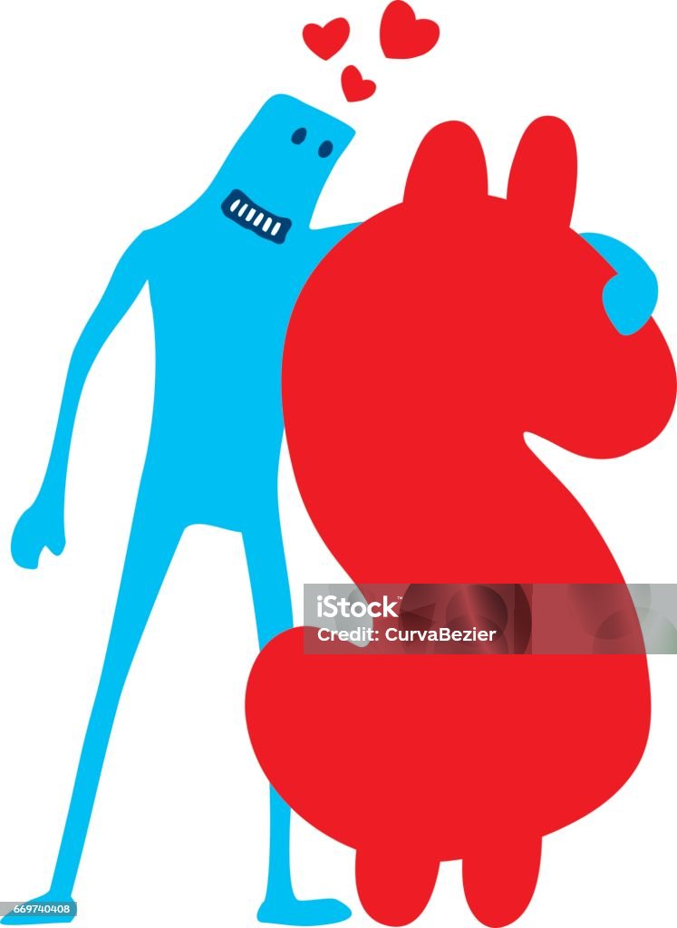 Funny Doodle Character In Love With Money Or Dollar Sign Stock