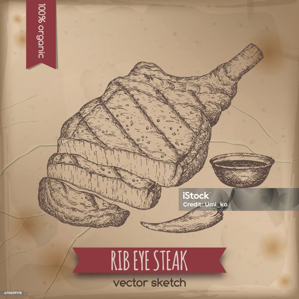 Vintage Panggang Rib Mata Steak Template Ditempatkan Pada Latar