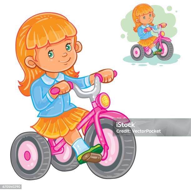 Vector Illustration Of Small Girl Ride Tricycle Stock Illustration