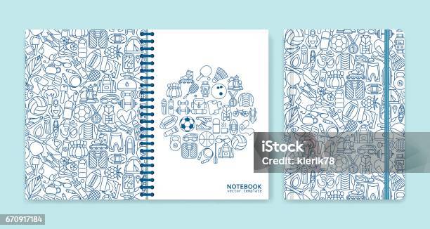 Desain Sampul Untuk Notebook Atau Scrapbook Dengan Ikon Garis Olahraga