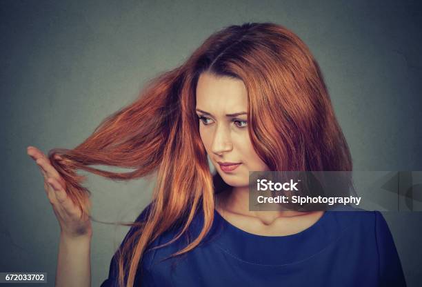 Unhappy Upset Frustrated Young Woman Surprised She Is Losing Hair